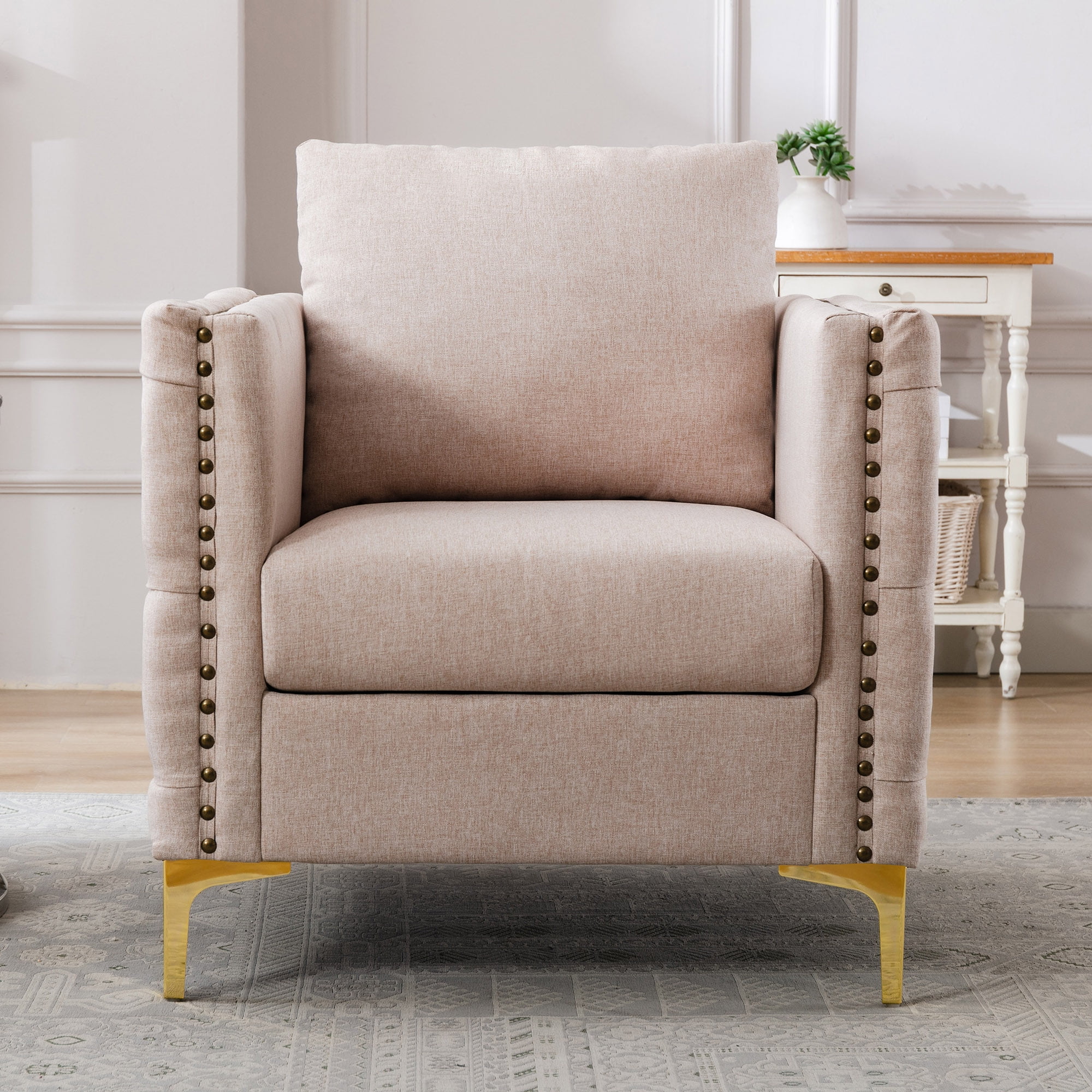 Modern Armchair Tufted Button Accent Chair Club Chair with Steel Legs ...