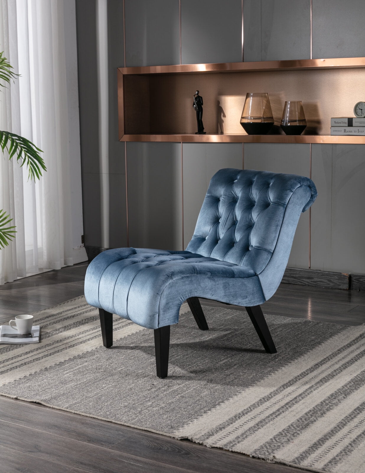 Modern Armless Accent Chair, Button Tufted Slipper Chair, Upholstered ...