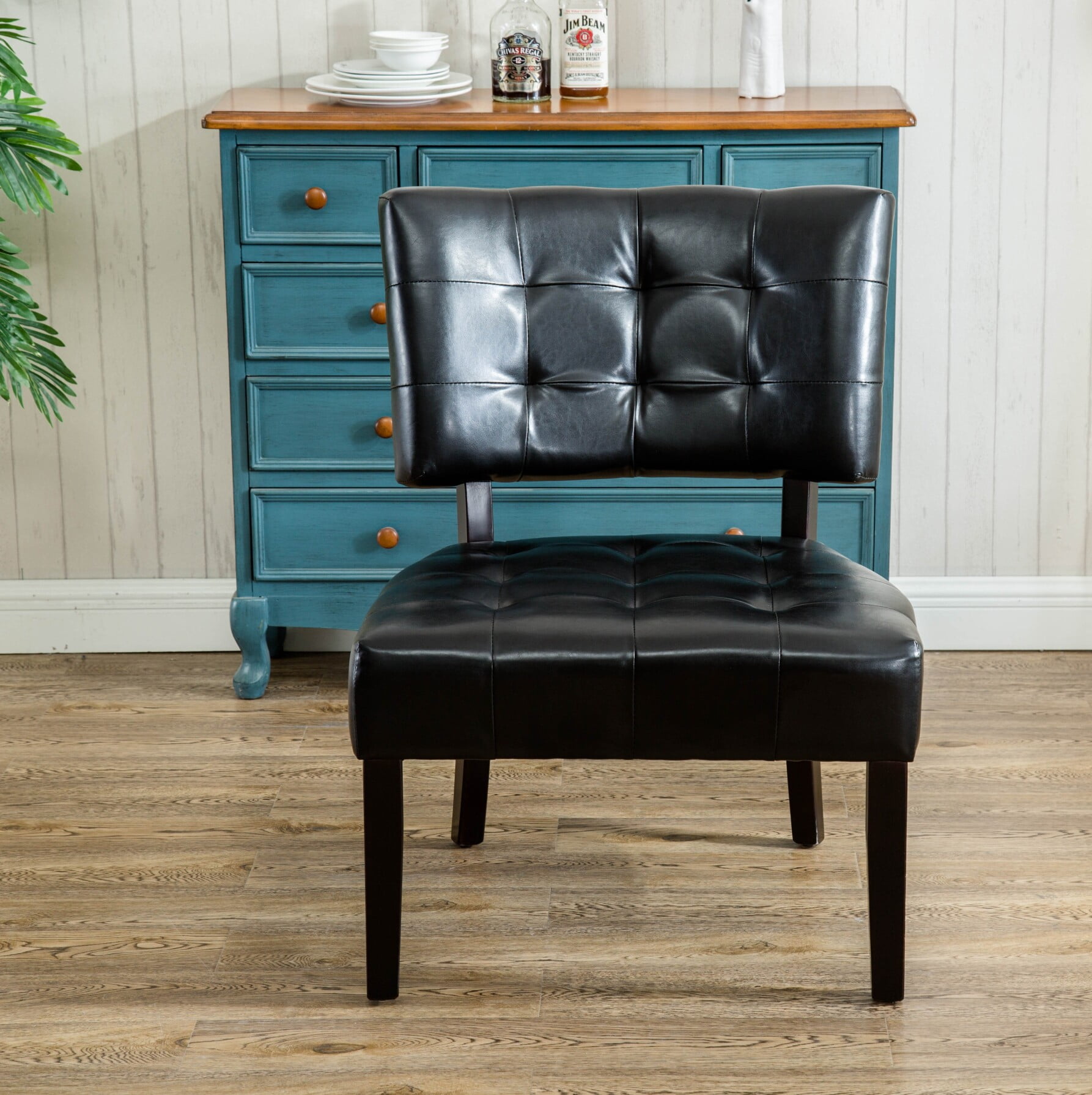 Modern Armless Decorative Chair, Blended Leather Tufted Accent Chair ...