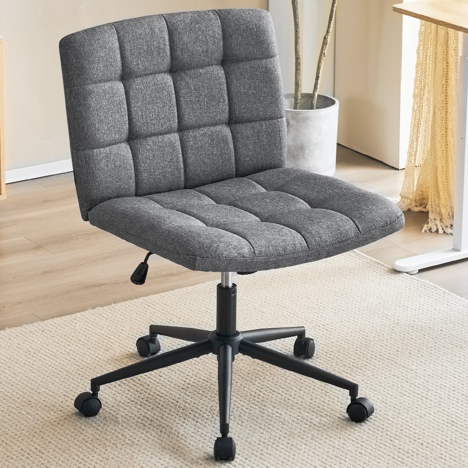 Modern Armless Home Office Chair, Wide Desk Chair with Wheels ...