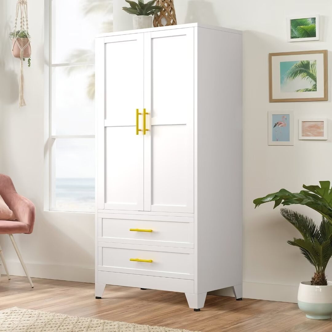 Modern Armoire Wardrobe Closet, 71" Armoire with 2 Doors & 2 Drawers ...