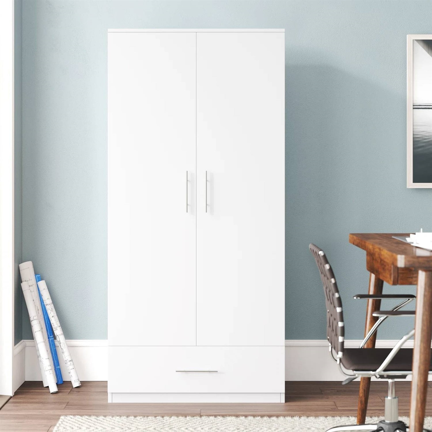 Modern Armoire Wardrobe Closet Cabinet with Storage Drawer in White ...