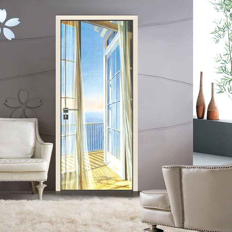 Modern Art 3D Door Sticker - Sea view sunshine - Peel and Stick Vinyl ...