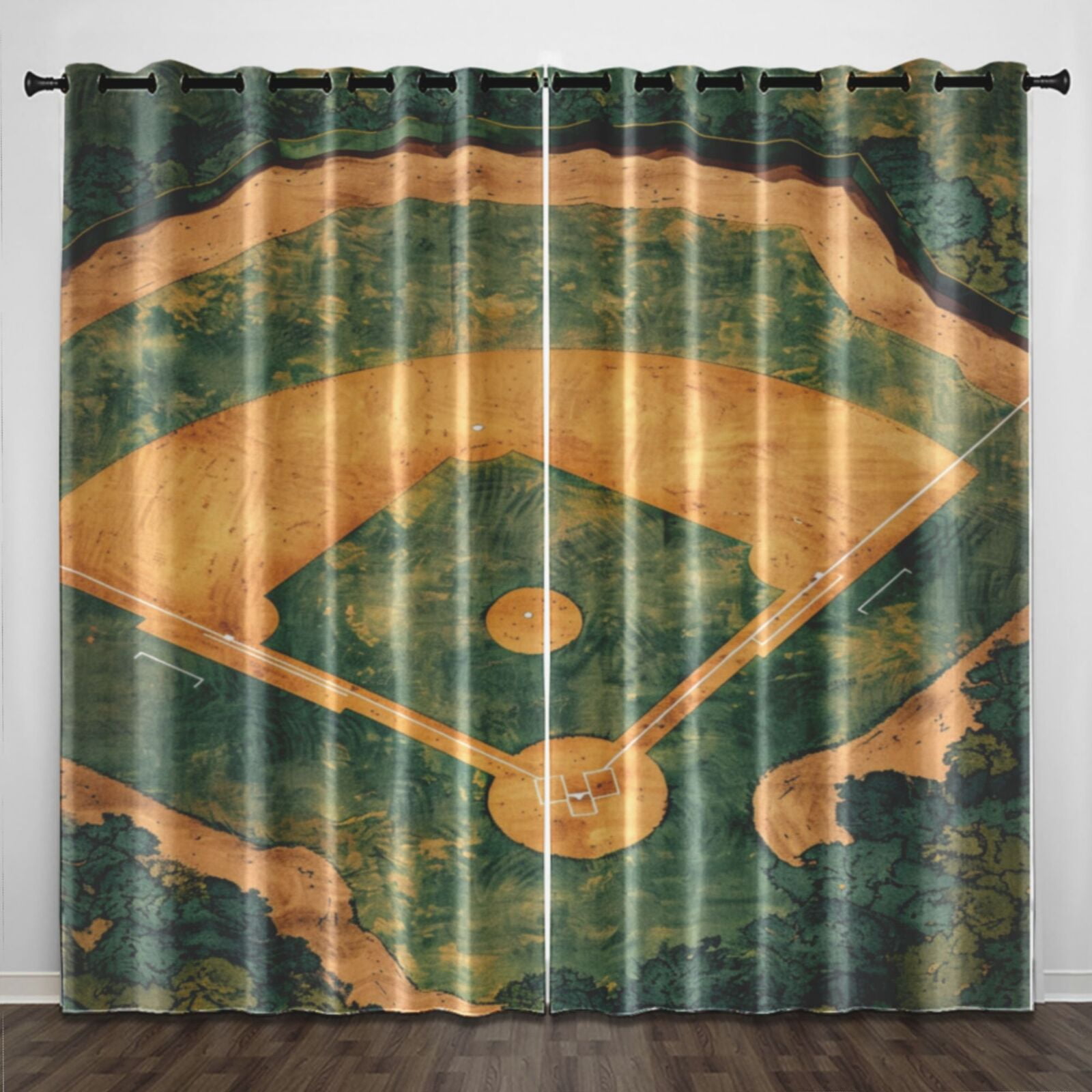 Modern Art Abstract Baseball Field (23) Curtains 2 Panels Set Blackout ...
