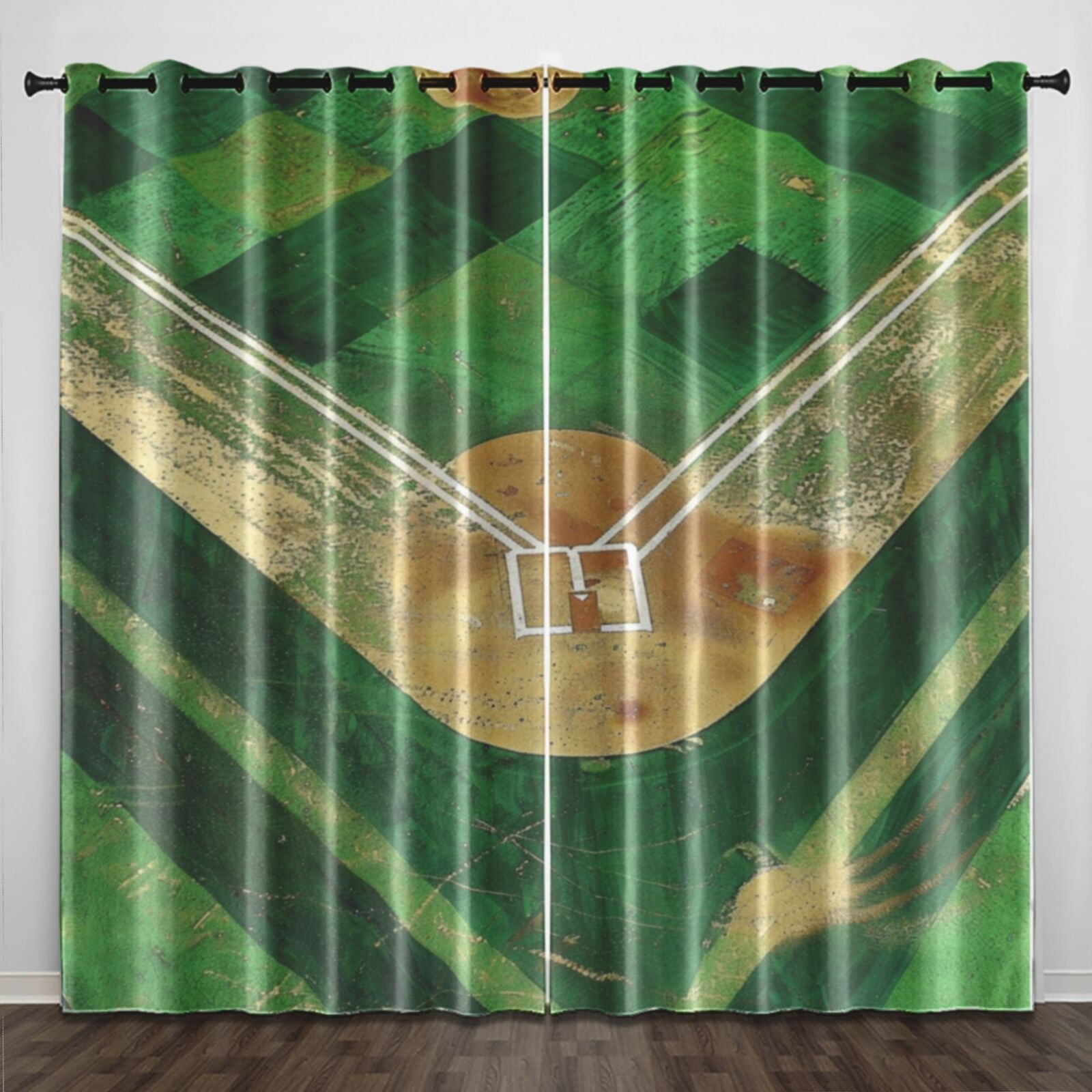 Modern Art Abstract Baseball Field (30) Curtains 2 Panels Set Blackout ...