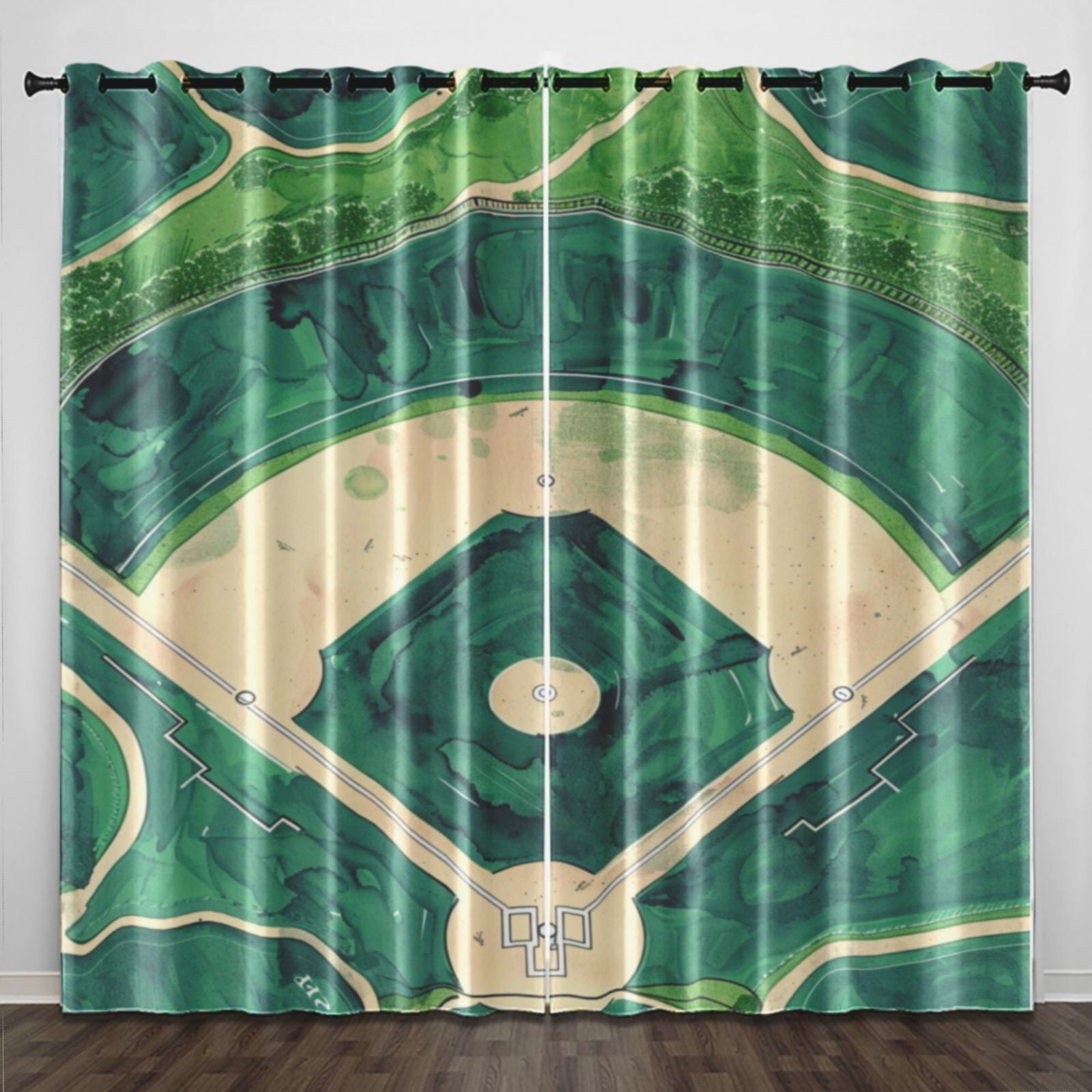 Modern Art Abstract Baseball Field (32) Curtains 2 Panels Set Blackout ...