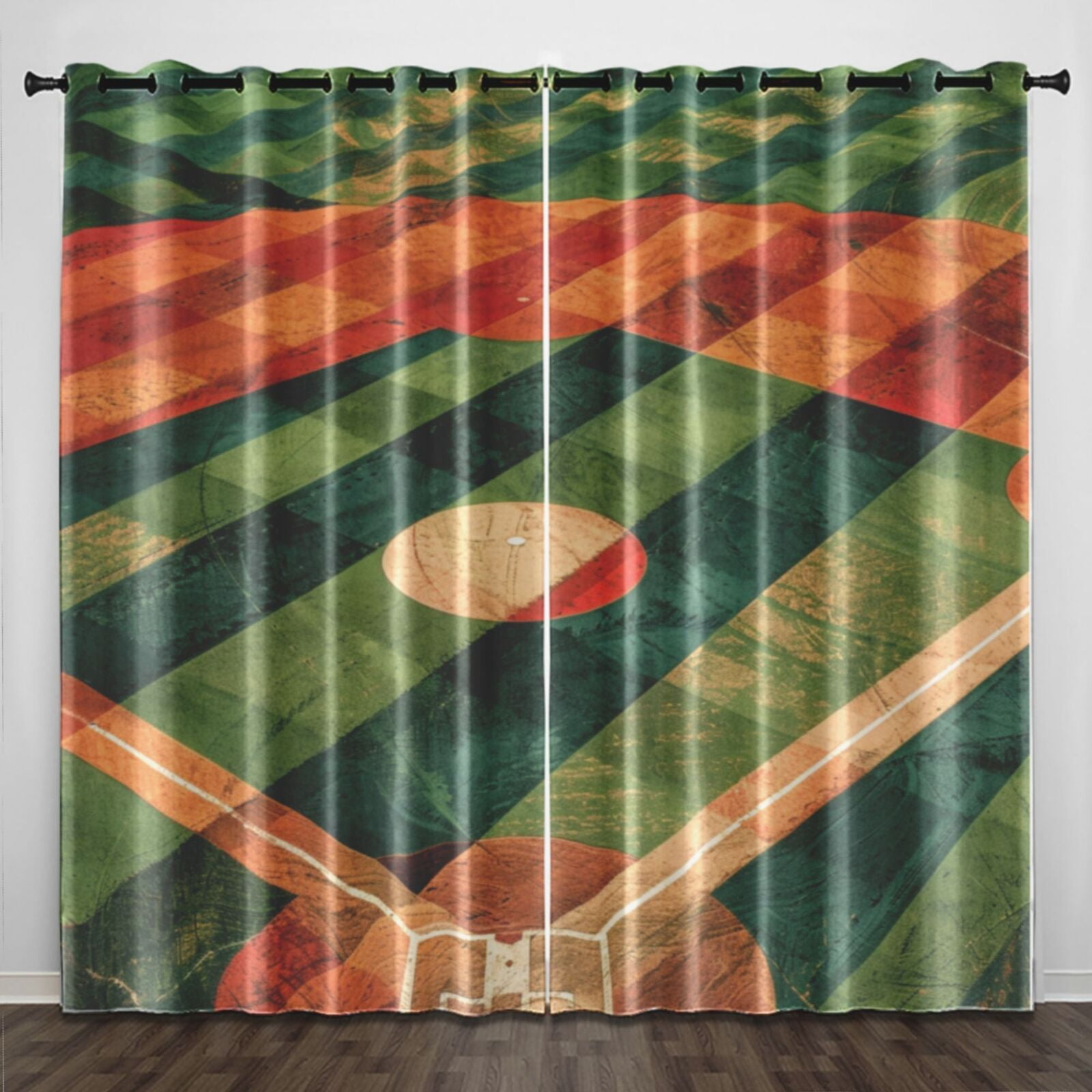 Modern Art Abstract Baseball Field (58) Curtains 2 Panels Set Blackout ...