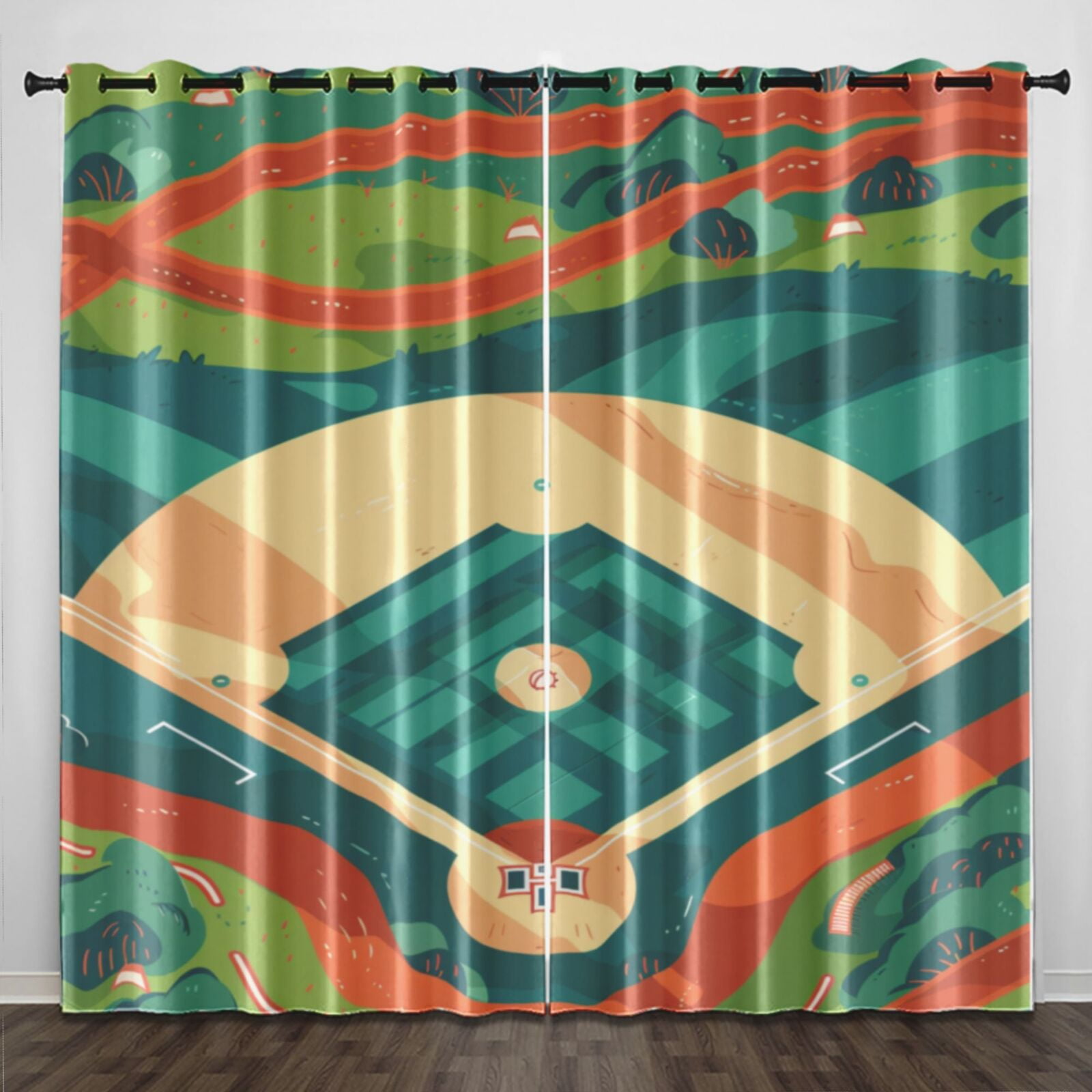 Modern Art Abstract Baseball Field (75) Curtains 2 Panels Set Blackout ...