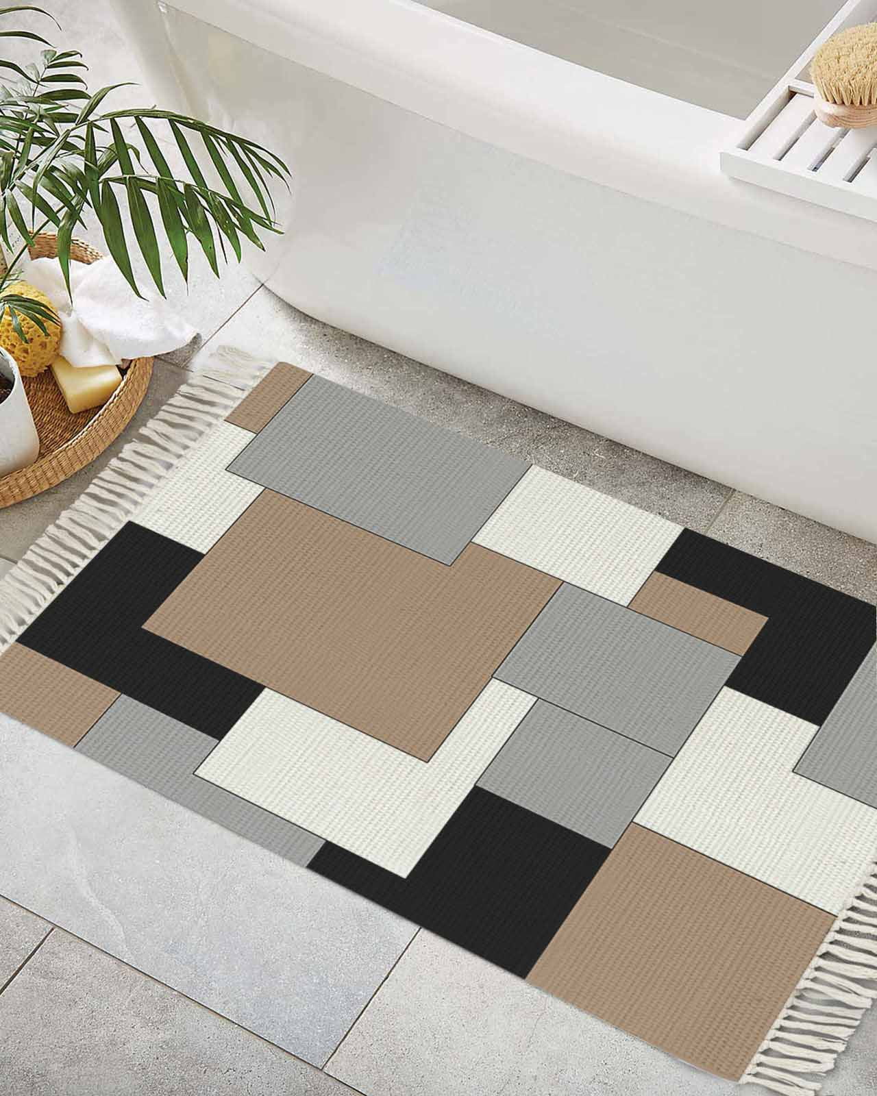 Modern Art Bath Rug 2x3ft Woven Bathroom Entryway Runner Rug,Geometric ...