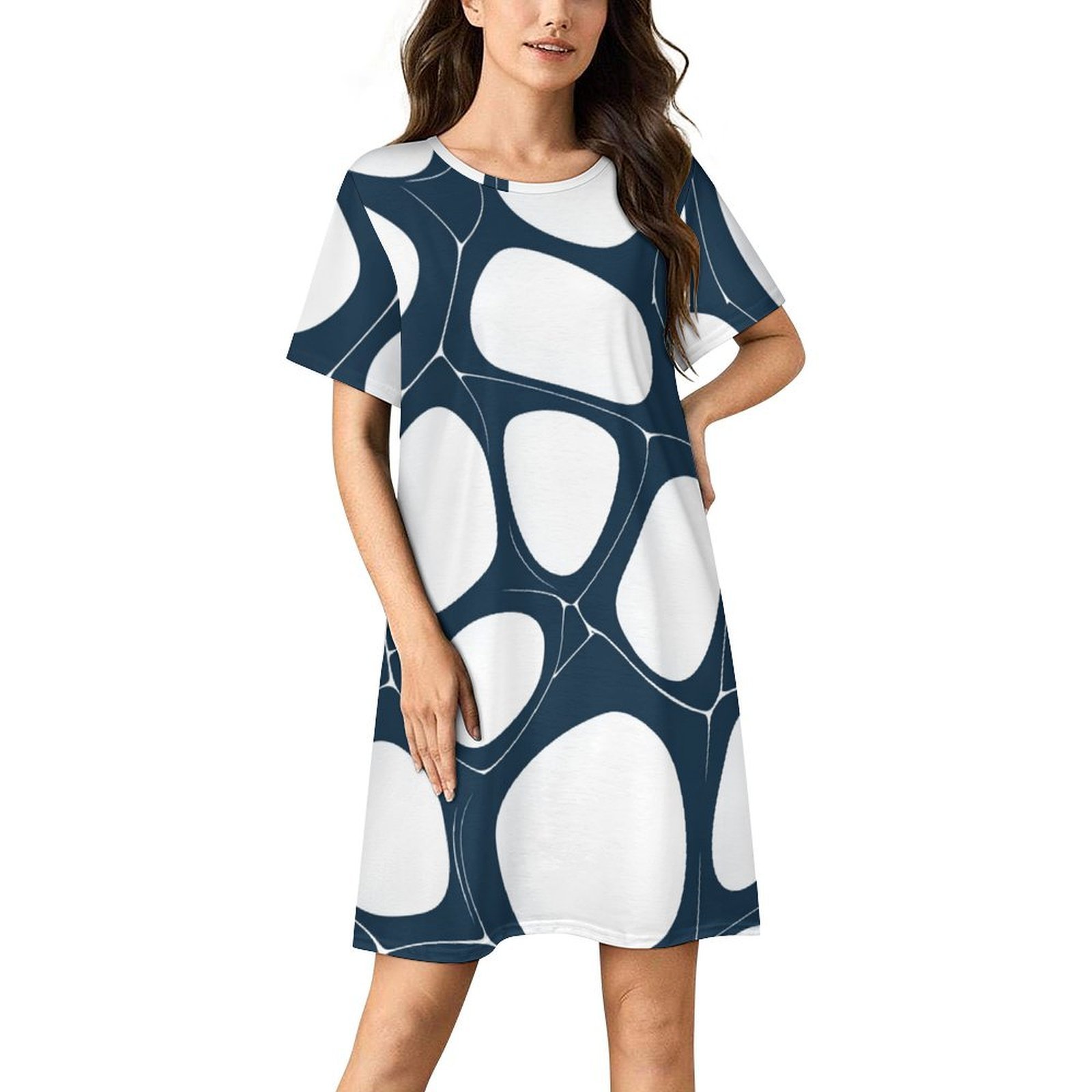 Modern Art Black And White Women Nightgown Sleepwear Short Sleeves For ...