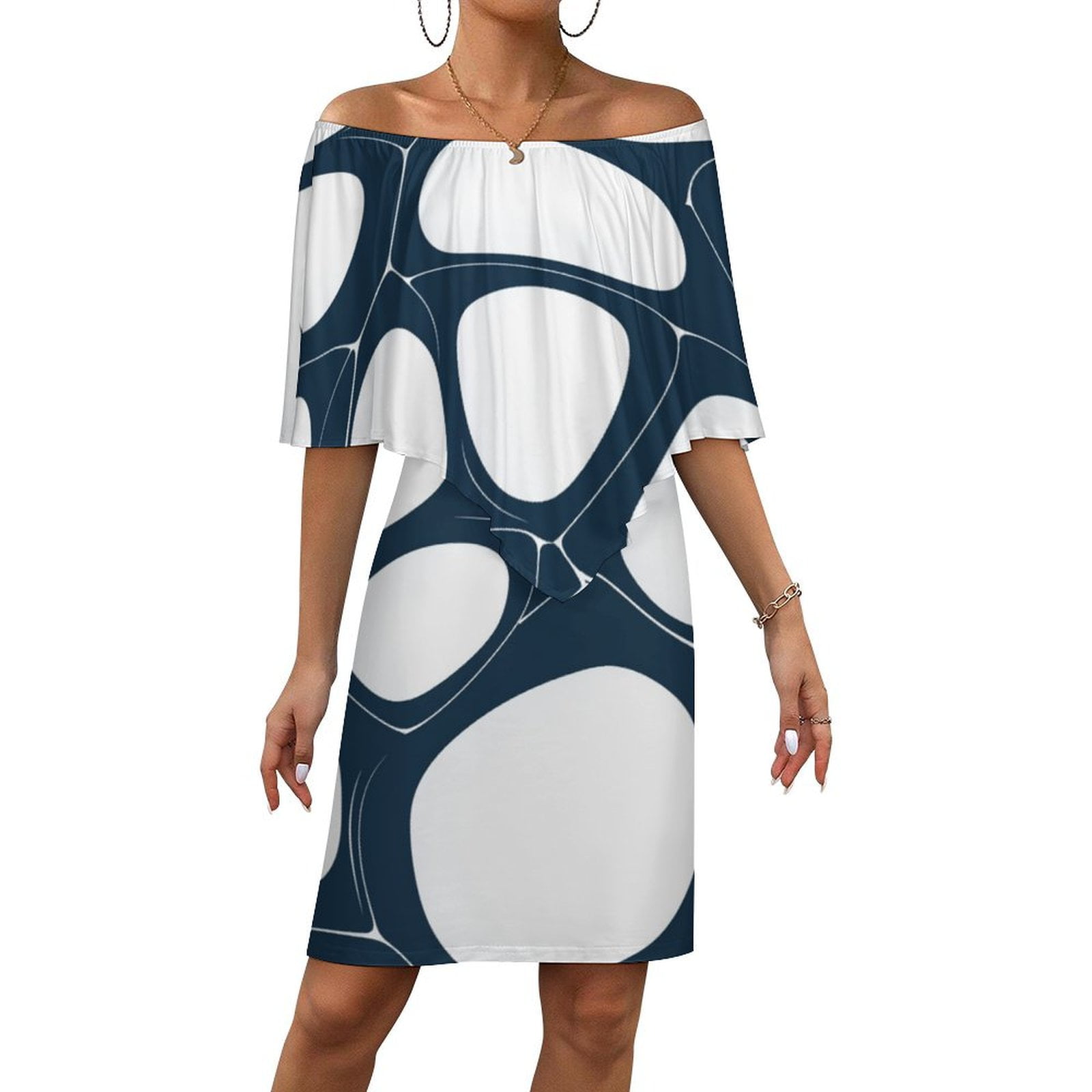 Modern Art Black And White Women's Off The Shoulder Ruffles Summer ...
