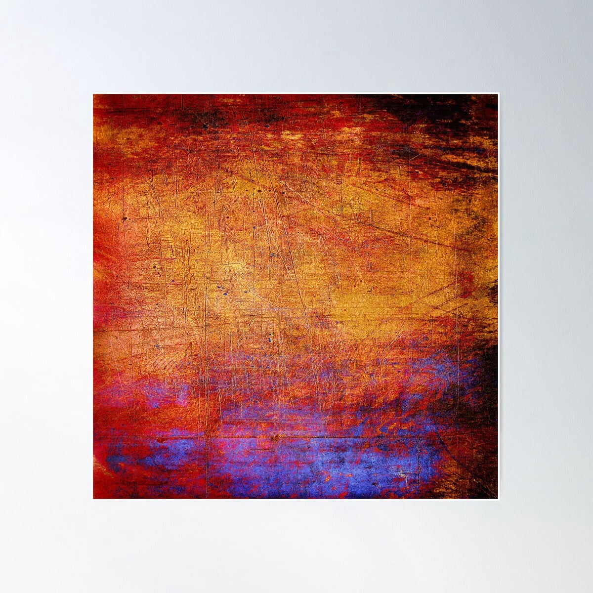 Modern Art - Blue And Gold Distressed Concrete Slab Poster Wall Art ...