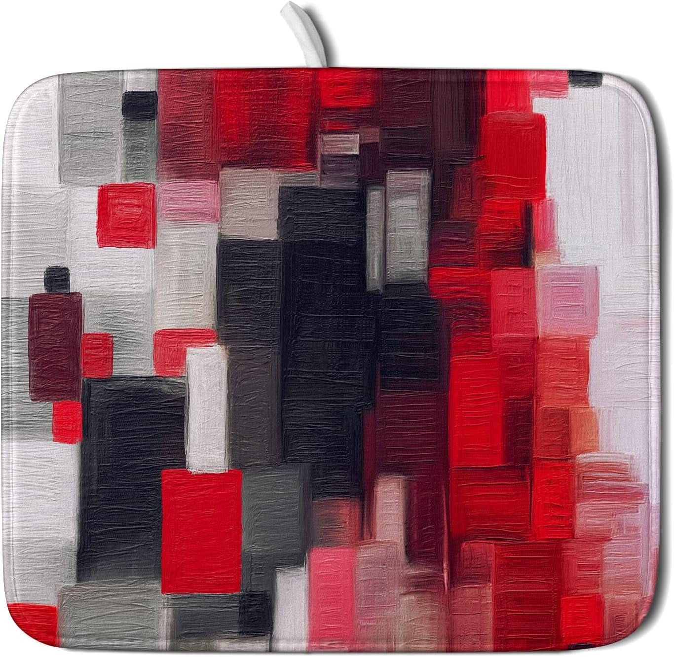 Modern Art Dish Drying Mat - Red Black Drying Pad 16 x 18 Inch Abstract ...