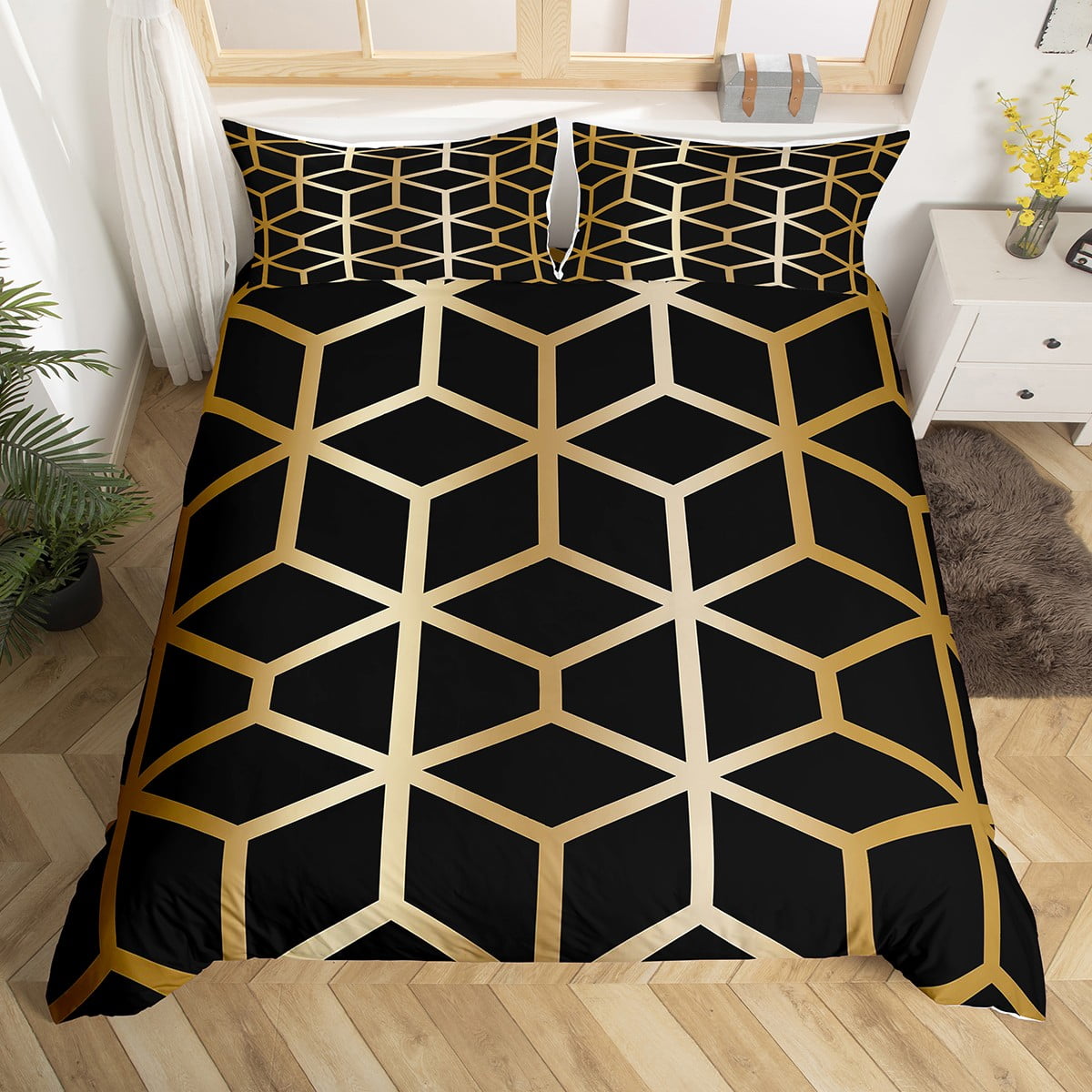 Modern Art Duvet Cover Teens Geometric Abstract Bedding Set Golden ...