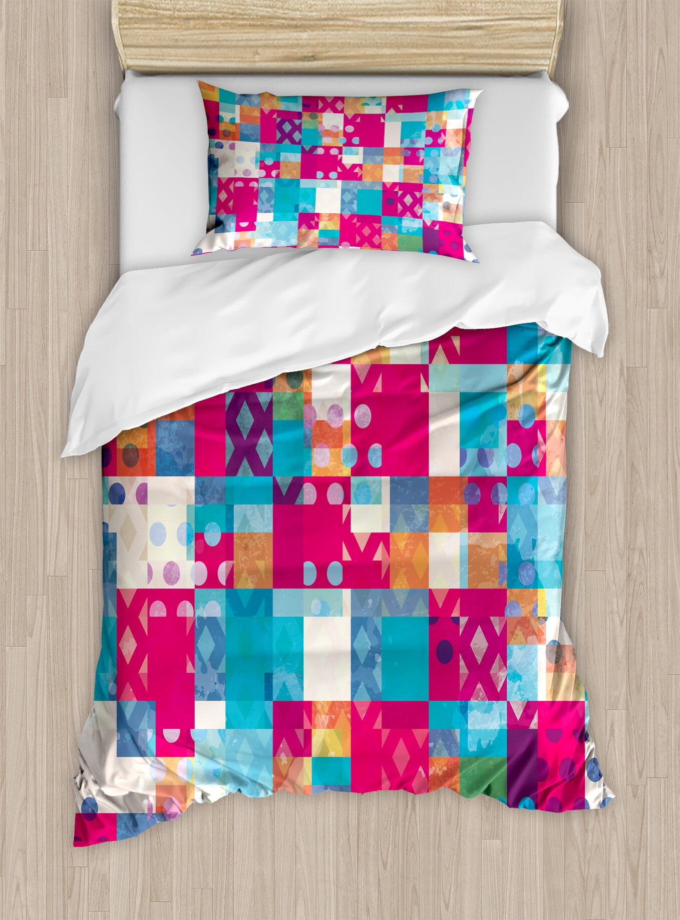 Modern Art Duvet Cover Set, Abstract Motif with Dots with Squares and ...