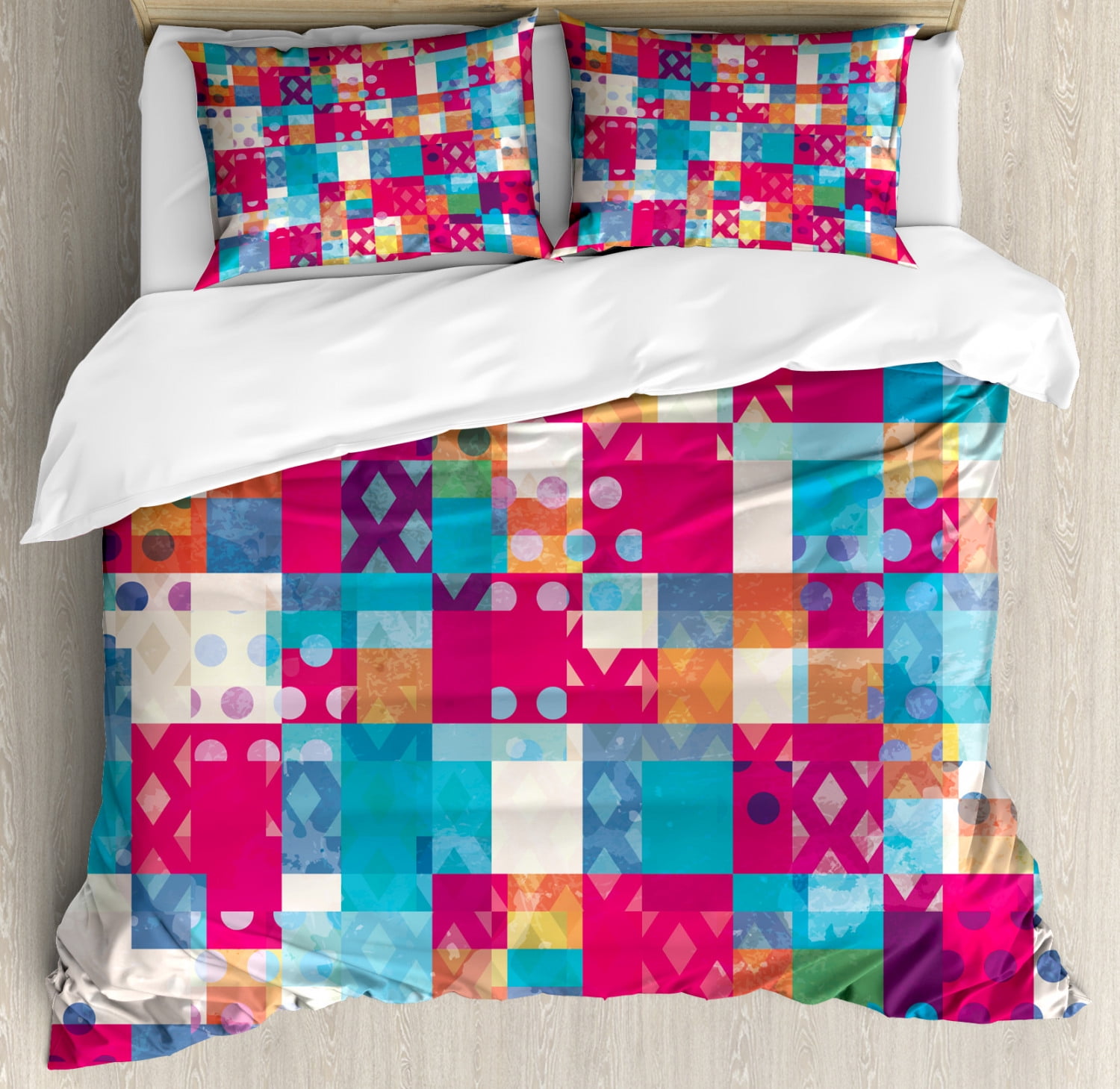 Modern Art Duvet Cover Set, Abstract Motif with Dots with Squares and ...