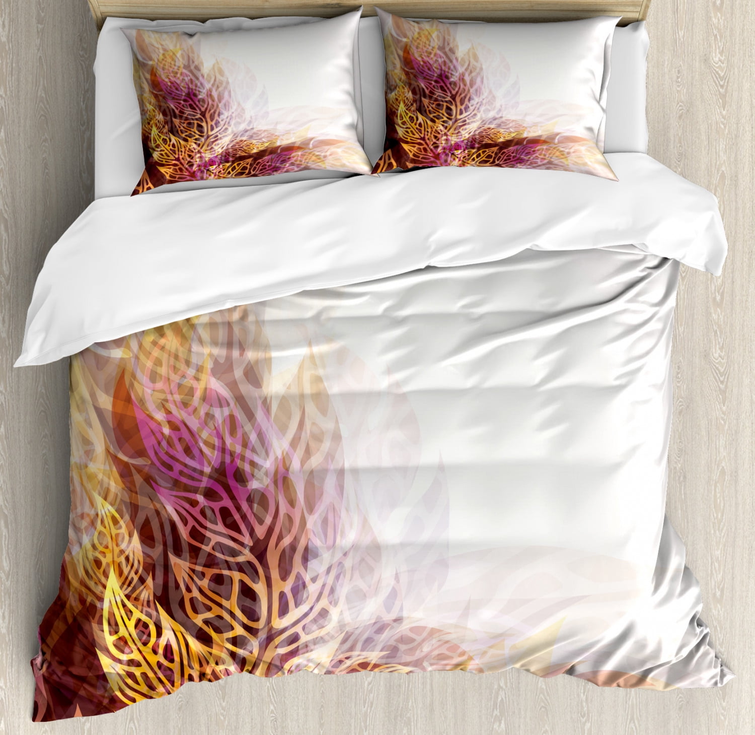Modern Art Duvet Cover Set, Psychedelic Floral with Blurry Leaf Visuals ...