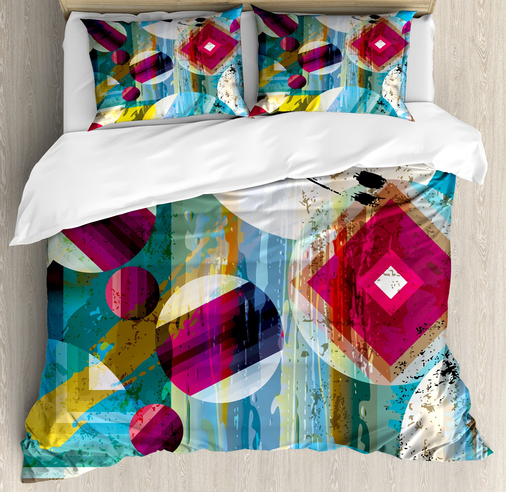 Modern Art Duvet Cover Set, Vintage Geometric Shapes and Circle Shapes ...