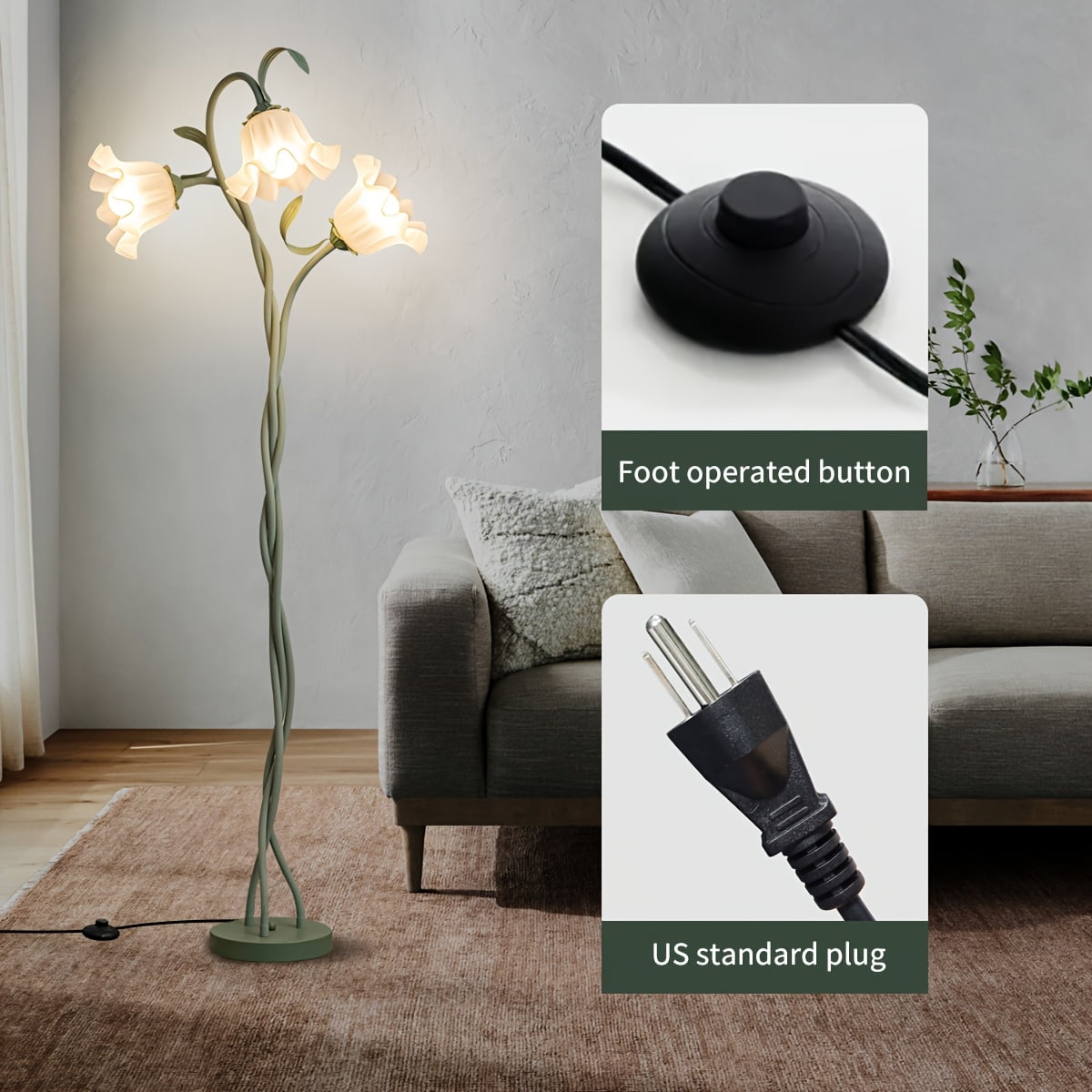 Modern Art Flower Floor Lamp, Flexible Arm Creative DIY Shape 3-Color ...