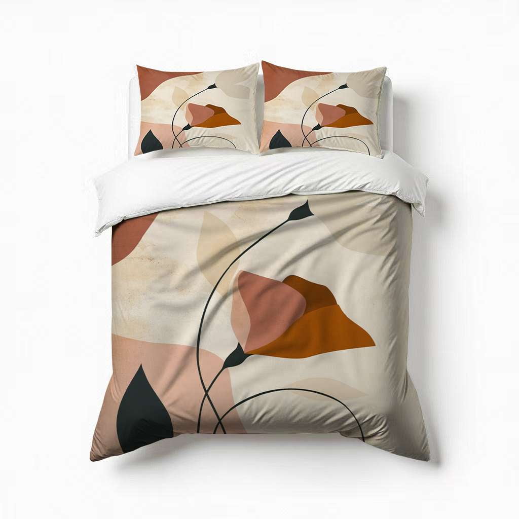 Modern Art Flower Pattern Bedding Set 3 Pcs Soft Microfiber Quilt Cover ...