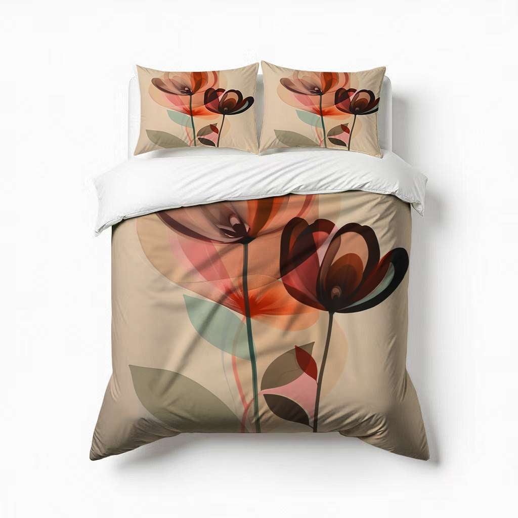 Modern Art Flower Pattern Bedding Set 3 Pcs Soft Microfiber Quilt Cover For Bedroom Decor ...
