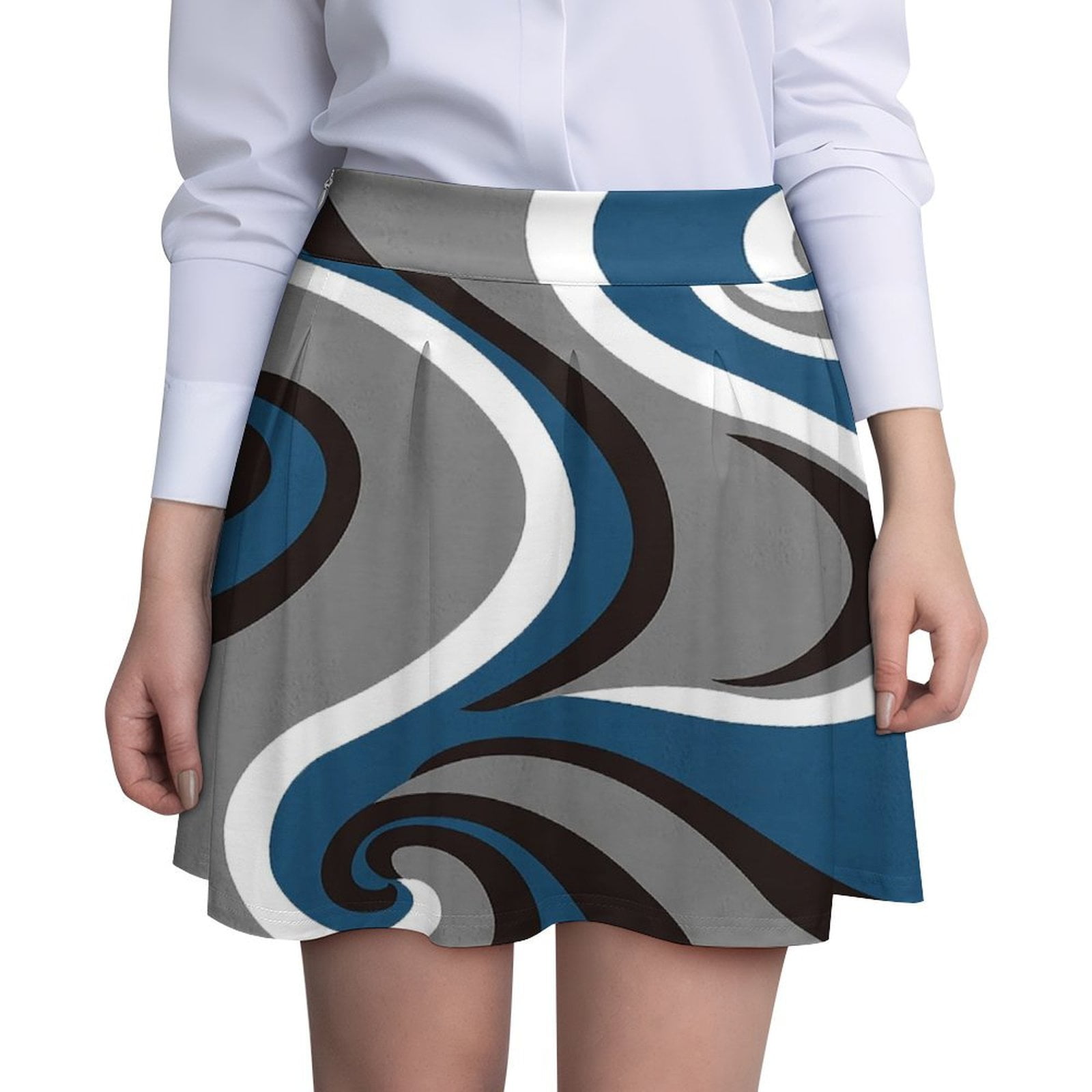 Modern Art Geometric Blue White Women's Casual Mini Skirt Invisible ...