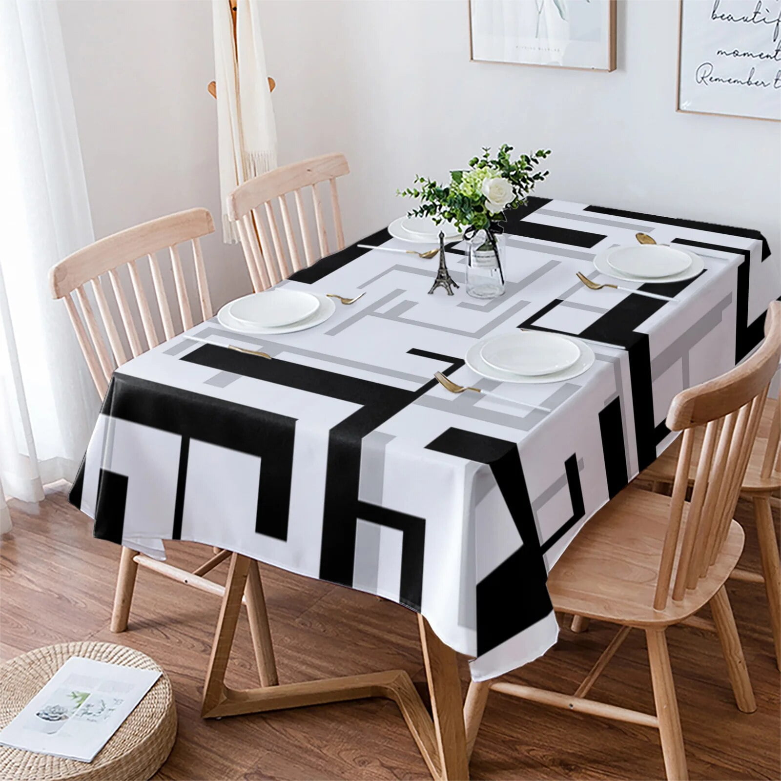 Modern Art Geometry Black Grey Tablecloth Waterproof Dining Table ...