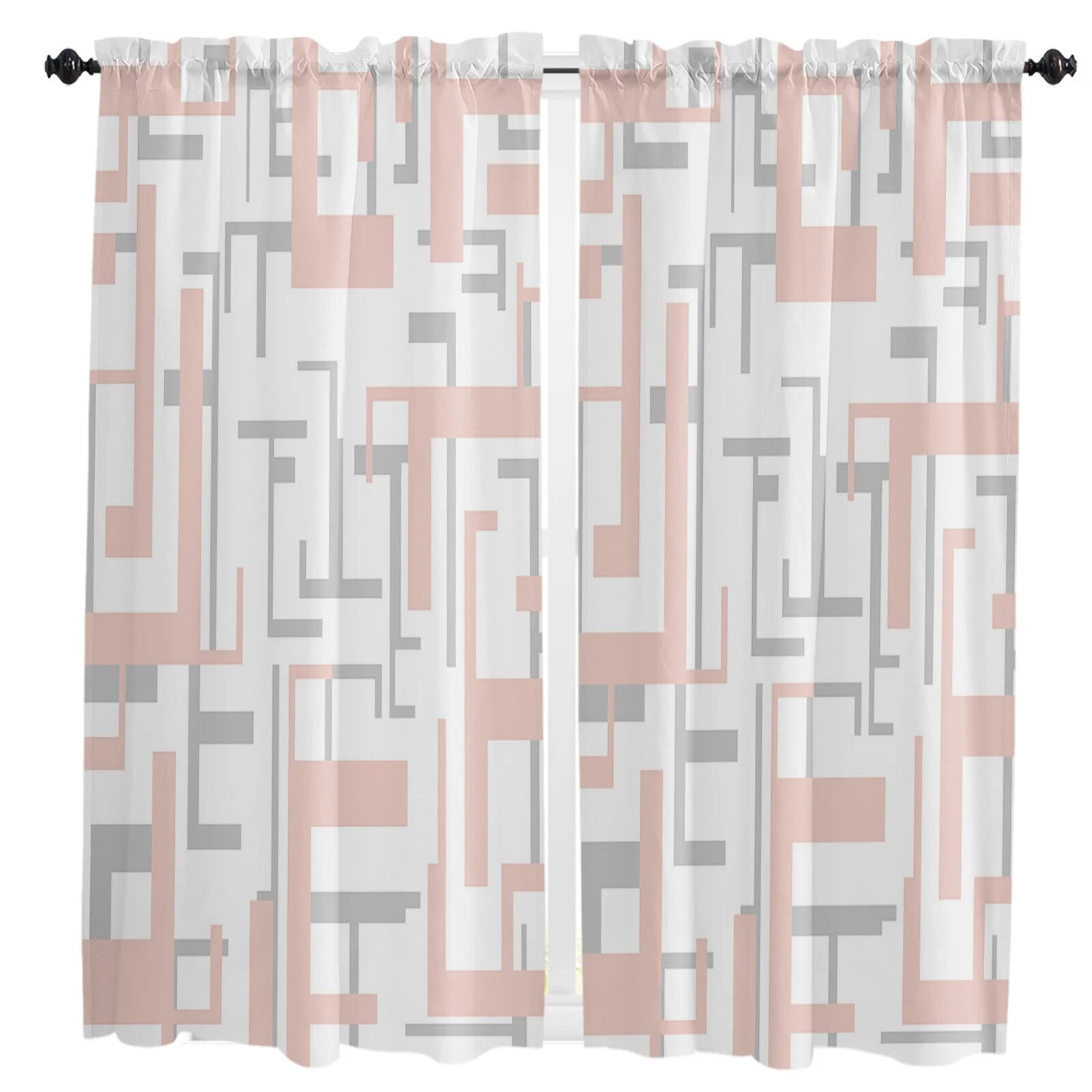 Modern Art Geometry Pink Grey Curtain Home Decoration Living Room Short ...