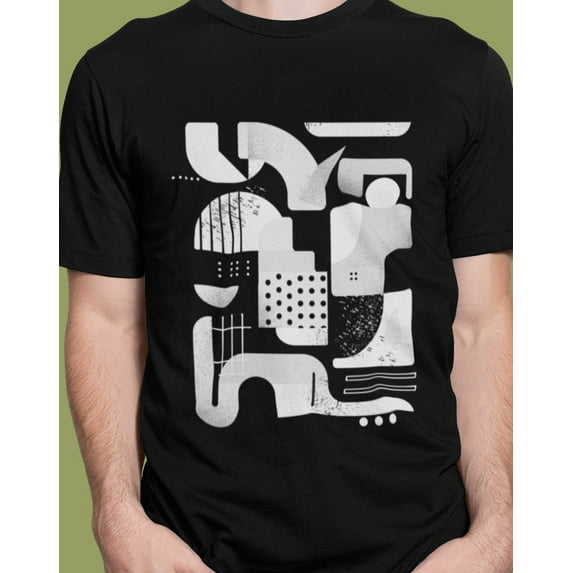 Modern Art Graphic Tee with Artistic Black-and-White Geometric Shapes ...