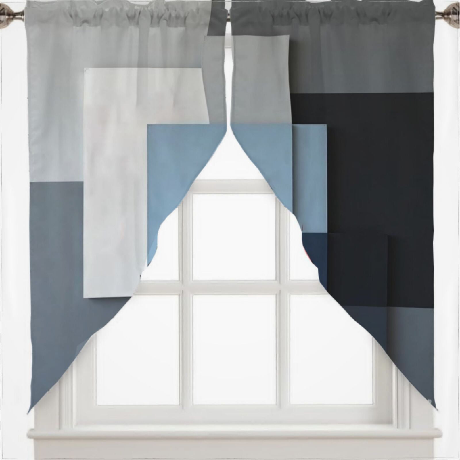 Modern Art Gray Blue Geometric Swag Valances For Windows 2 Pack For ...
