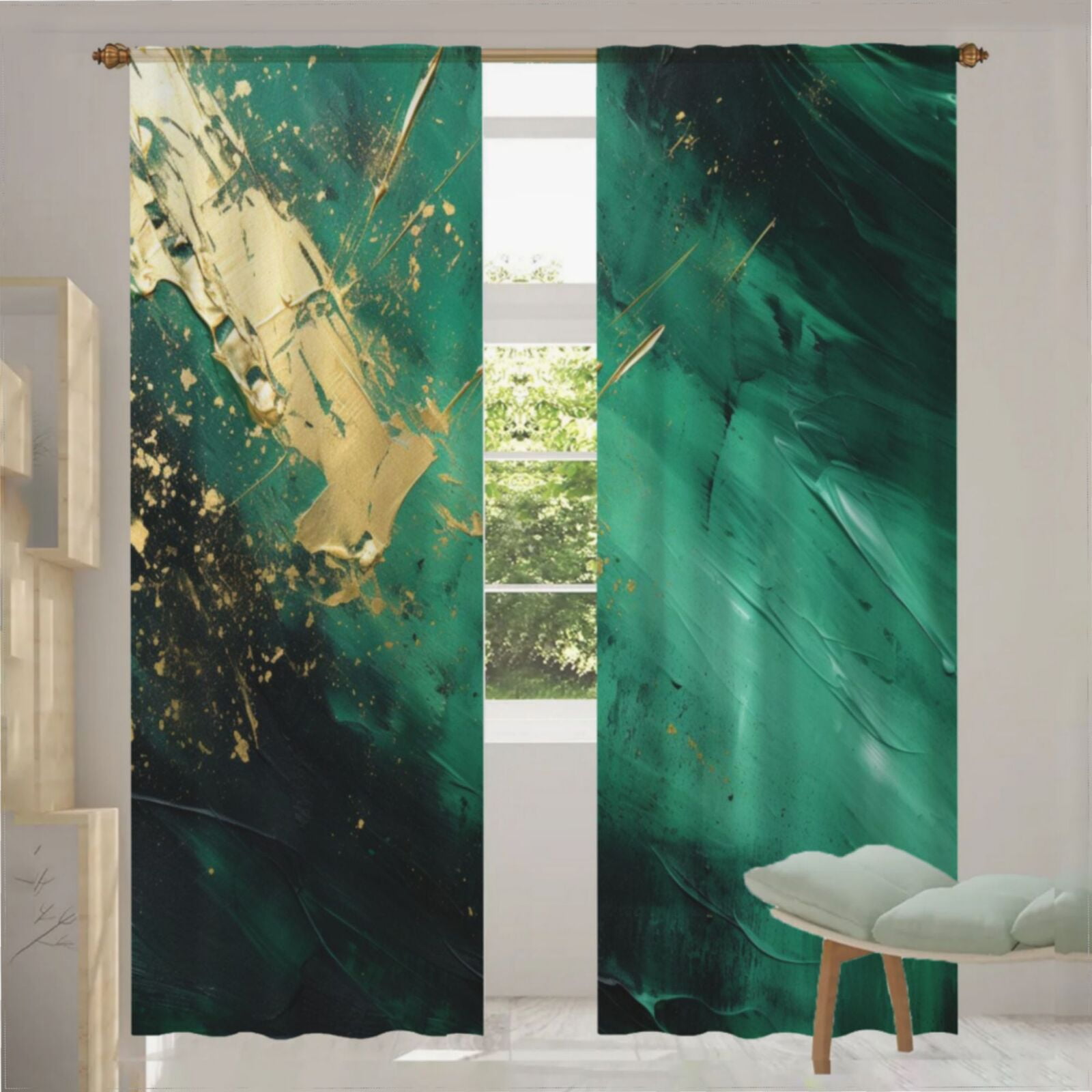 Modern Art Green Gold Curtains for Living Room Bedroom Decor ...