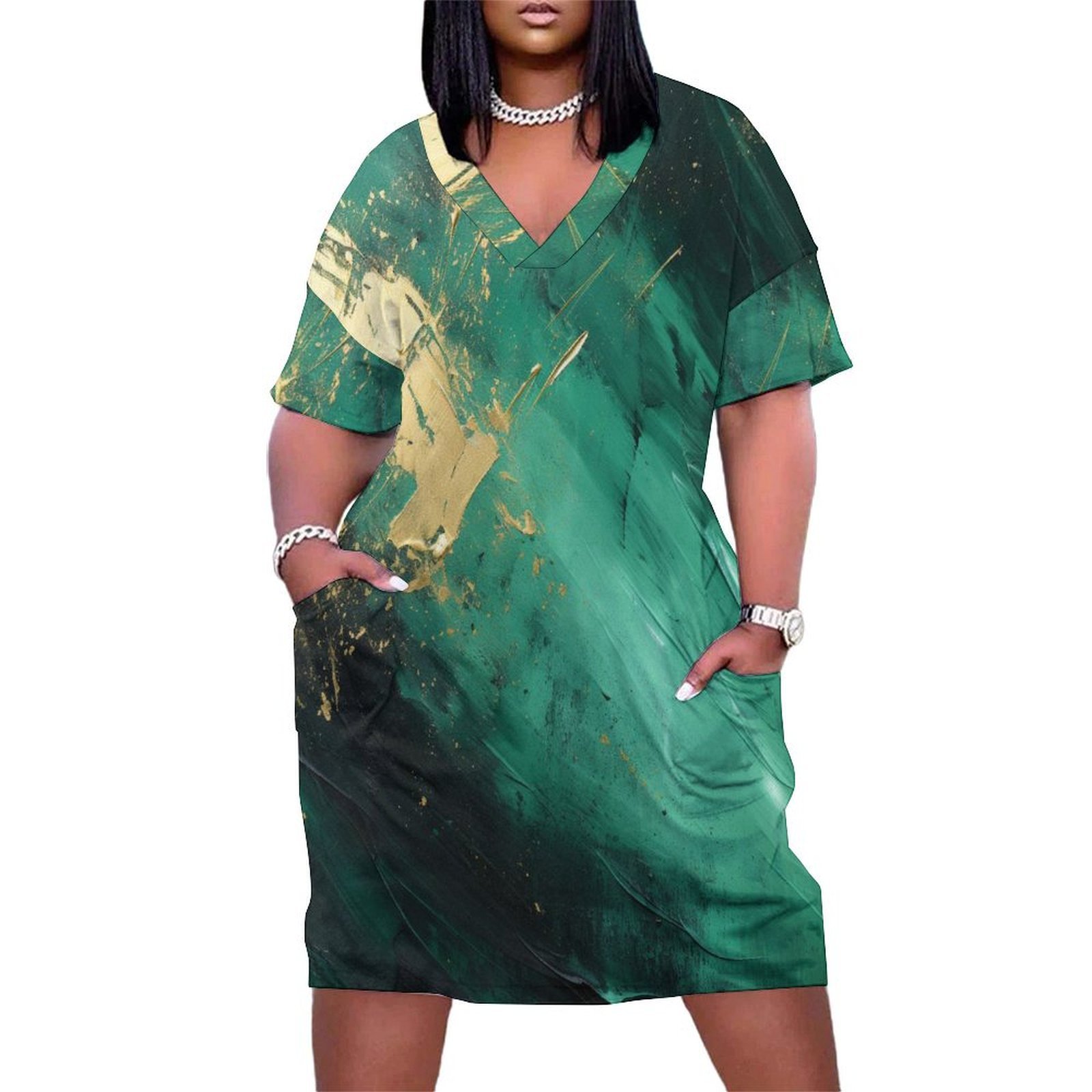 Modern Art Green Gold Loose Pocket Dress Dresses Summer Summer Dresses ...