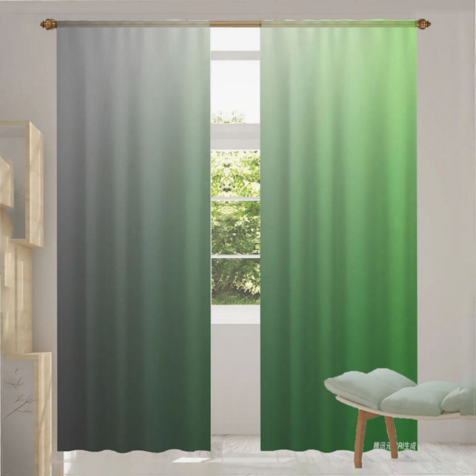 Modern Art Green Gray Gradient Tulle Curtain for Living Room Bedroom ...