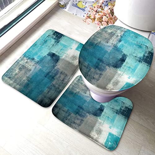 Modern Art Grey Turquoise Abstract Bathroom Rugs Sets 3 Piece Teal Bath ...