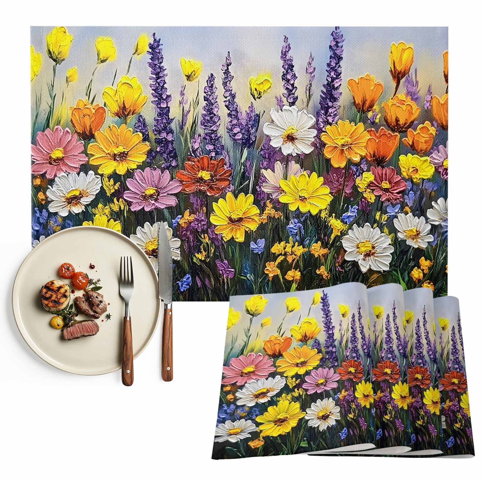 Modern Art Impressionist Placemats Set of 2, Oil Painting Flower Table ...