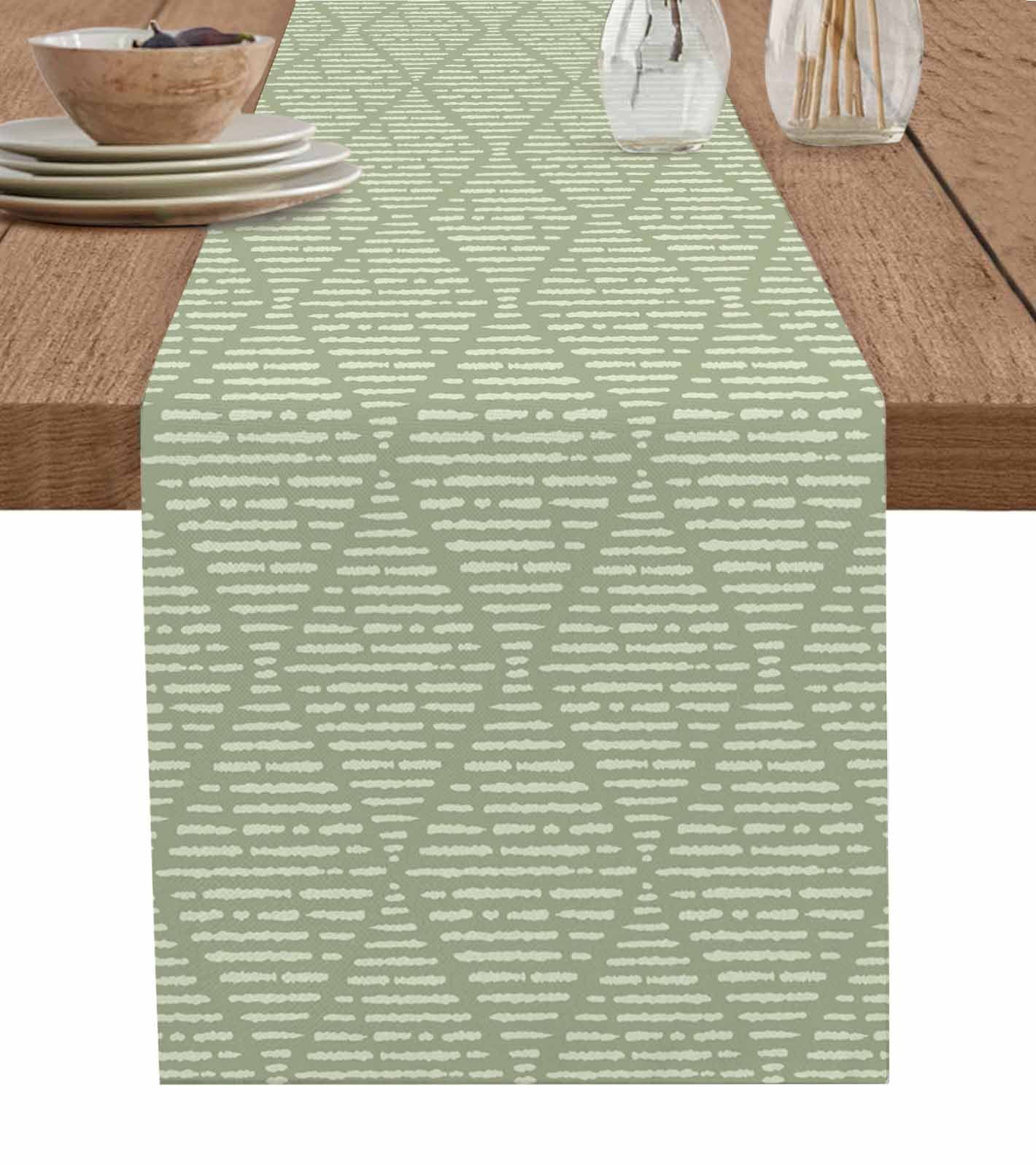 Modern Art Line Texture Sage Green Table Runner Luxury Wedding r Table ...