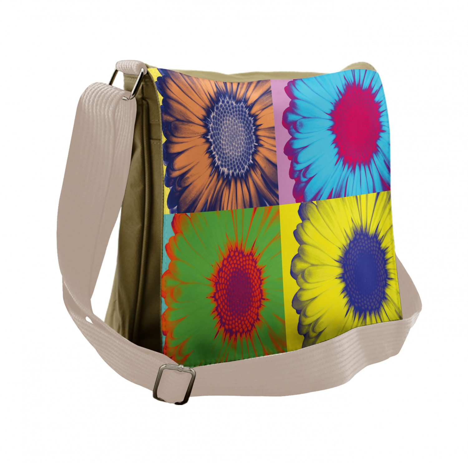 Modern Art Messenger Bag, Daisy Flower Collage, Unisex Cross-body, by ...