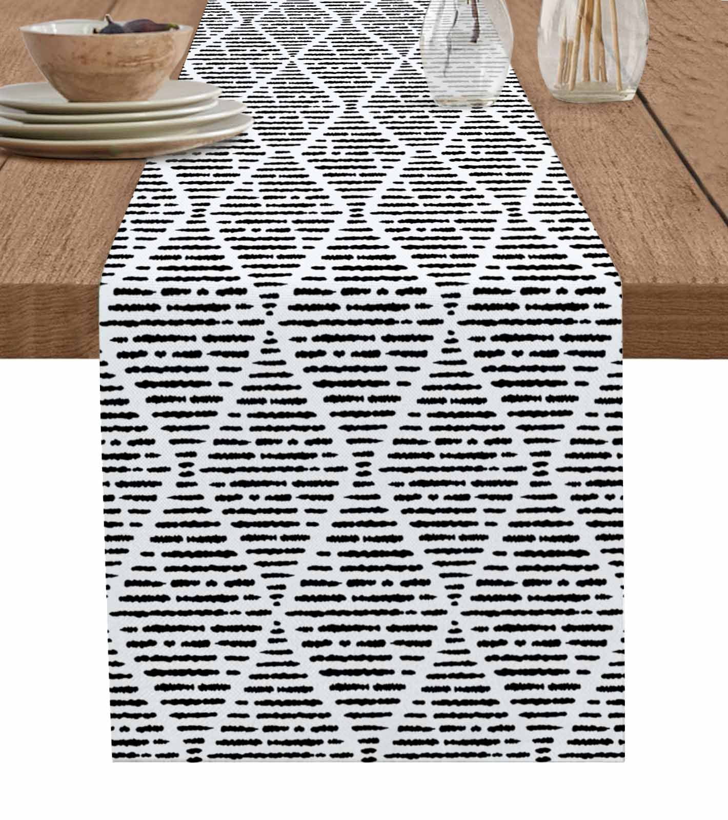 Modern Art Minimalist Line Texture Black Table Runner Country Wedding ...