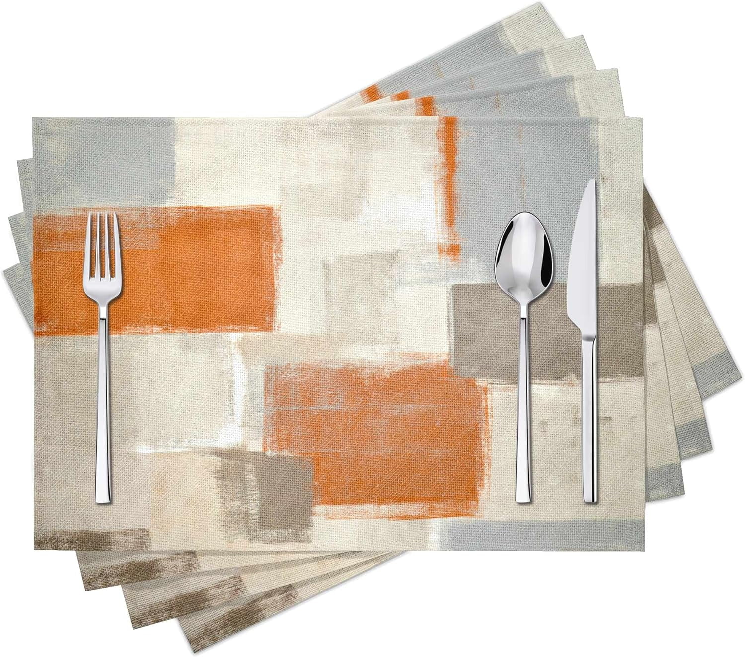 Modern Art Placemats Set of 4 Orange Abstract Painting Place Mats ...
