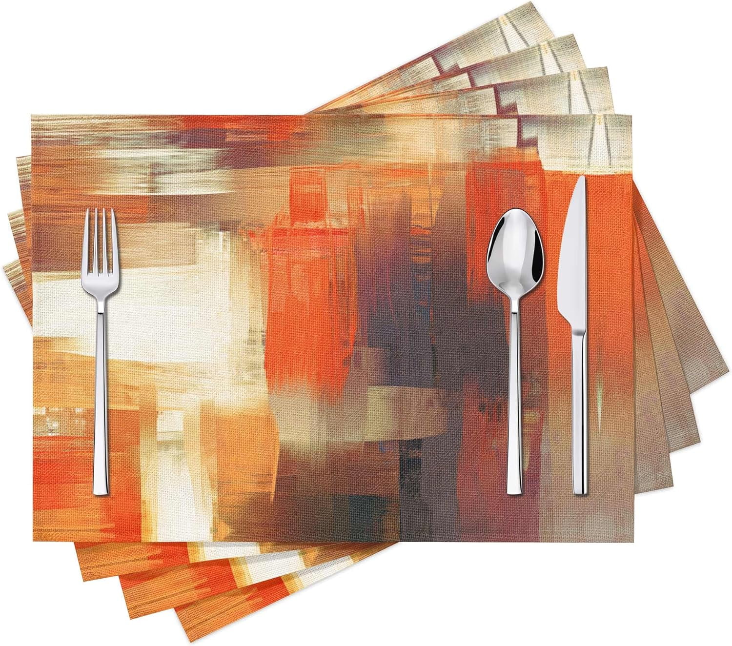 Modern Art Placemats Set of 4 Orange Abstract Painting Place Mats ...