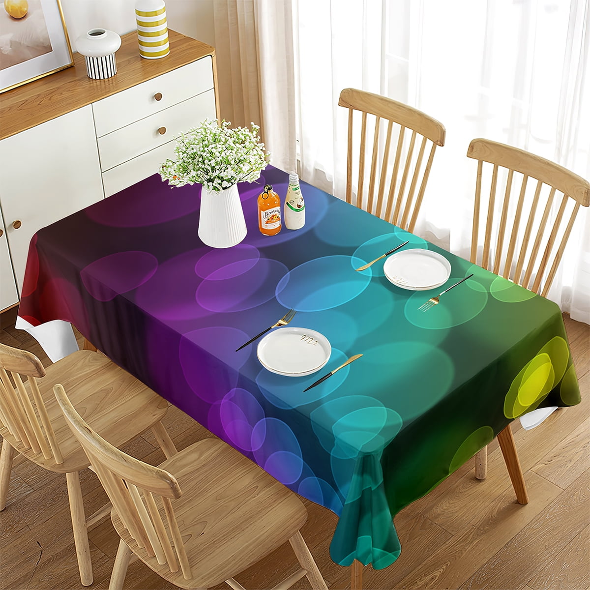 Modern Art Tablecloth Abstract Vertical Rectangle with Lines and Circle ...