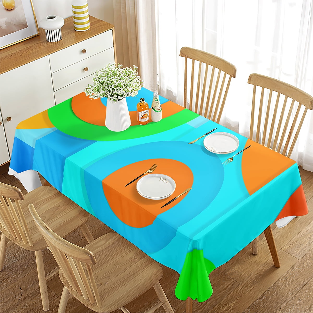 Modern Art Tablecloth Abstract Vertical Rectangle with Lines and Circle ...