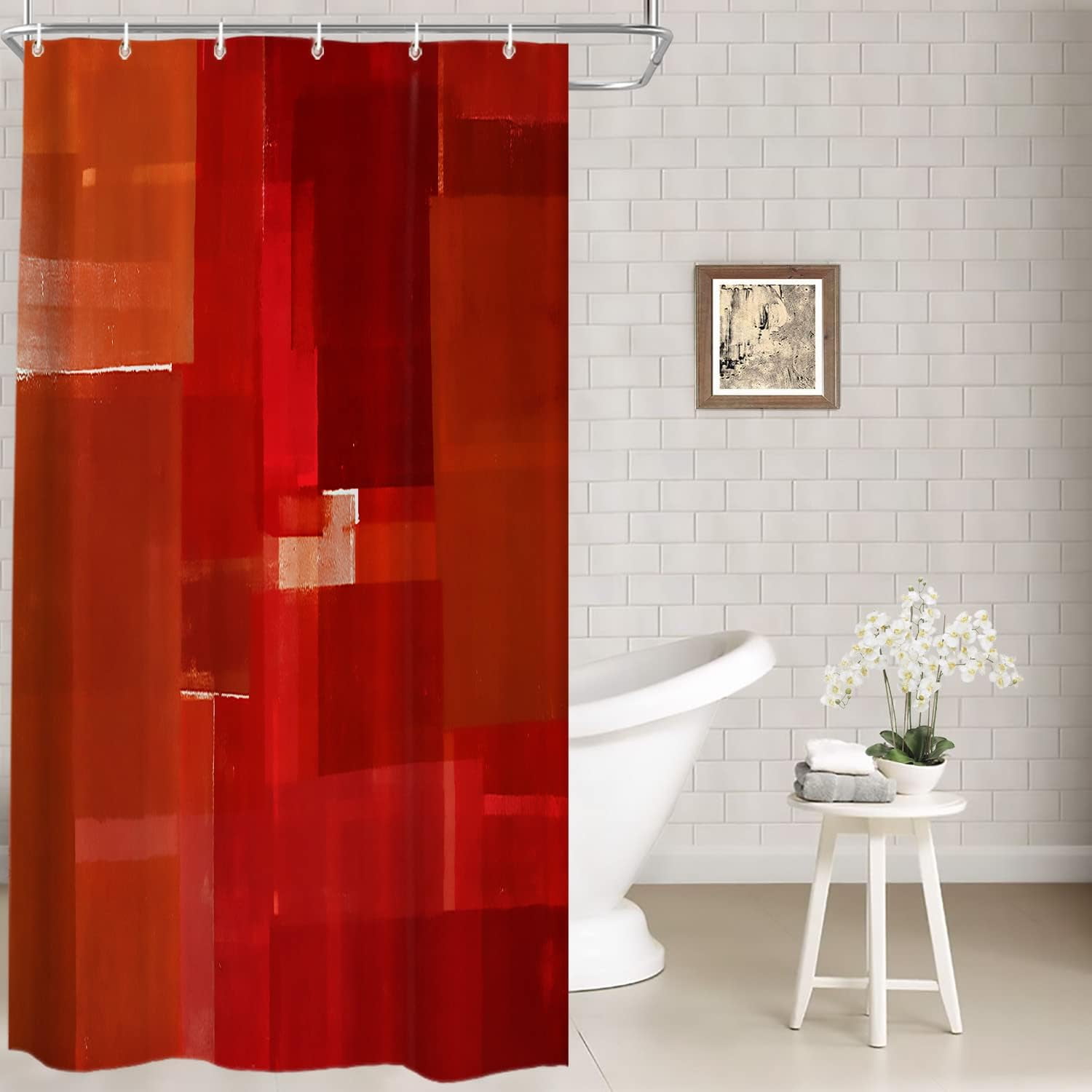 Modern Art Textures Decor Shower Curtain,Red Orange Abstract Painting ...