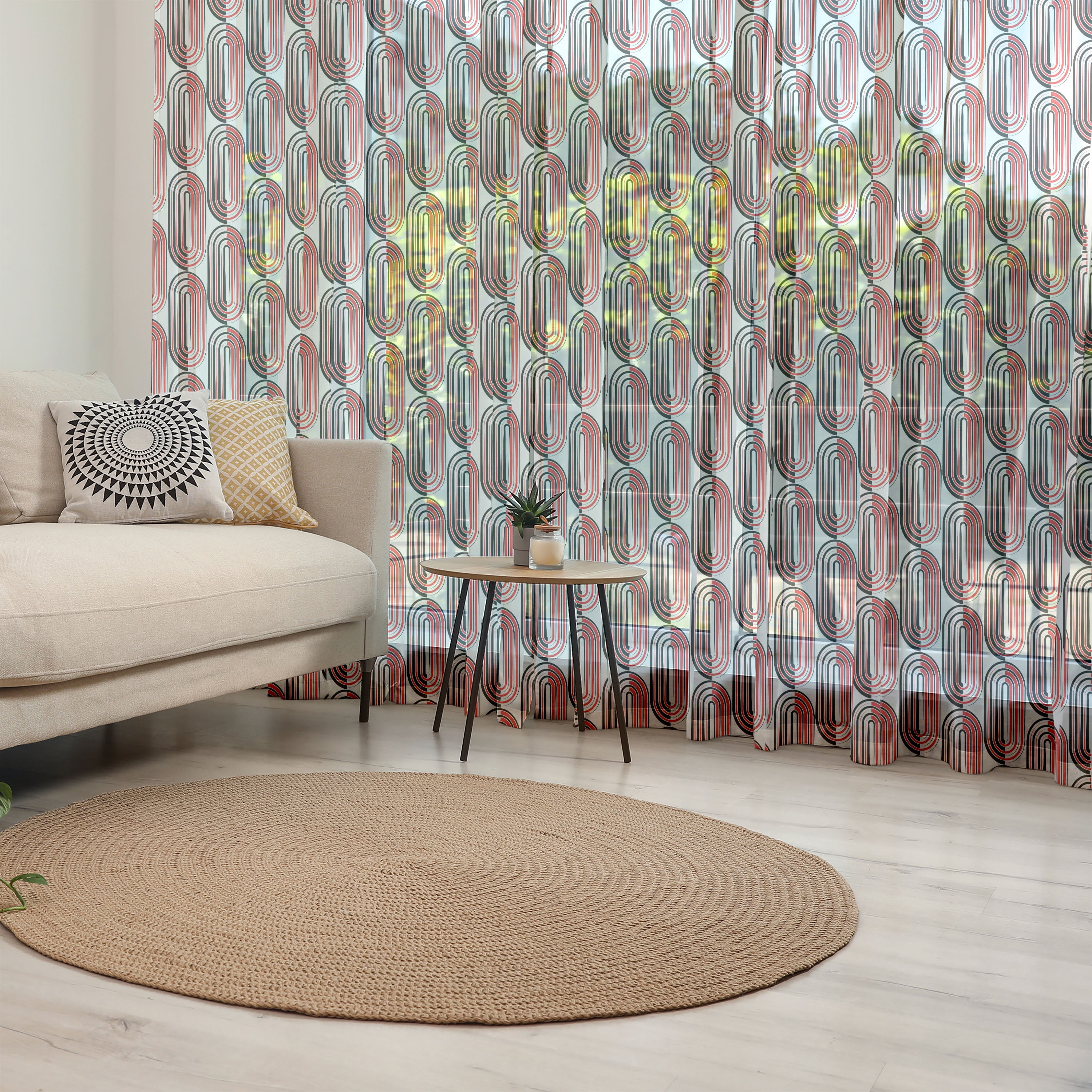 Modern Art Tulle Curtains with Rod Pocket, Ellipse Curves Surrounded ...