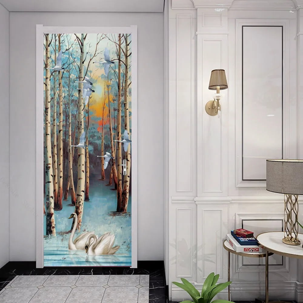 Modern Art Vintage Flowers 3D Door Sticker Peel and Stick Vinyl White ...