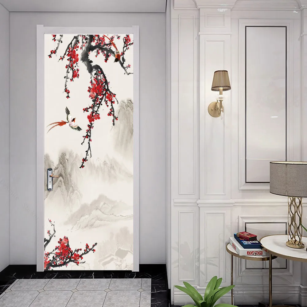 Modern Art Vintage Flowers 3D Door Sticker Peel and Stick Vinyl White ...