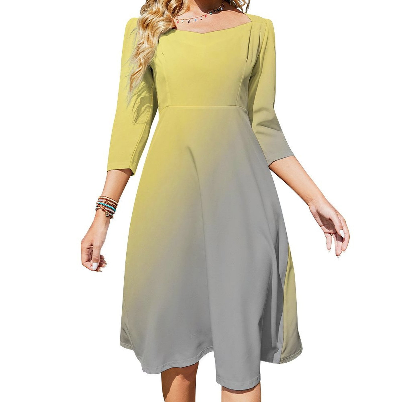Modern Art Yellow Gray Gradient Women's 3/4 Sleeve Dresses Elegant A ...