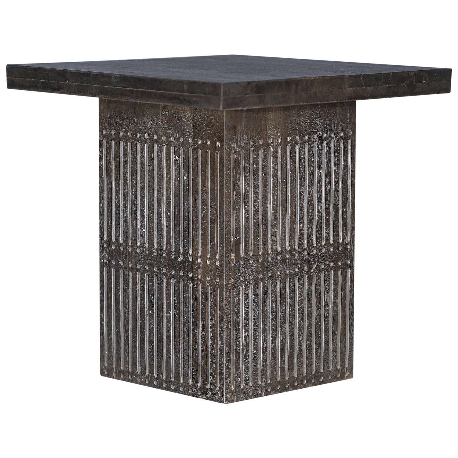 Modern Ash Gray Rib Carved Solid Wood End Table | Carved Single ...