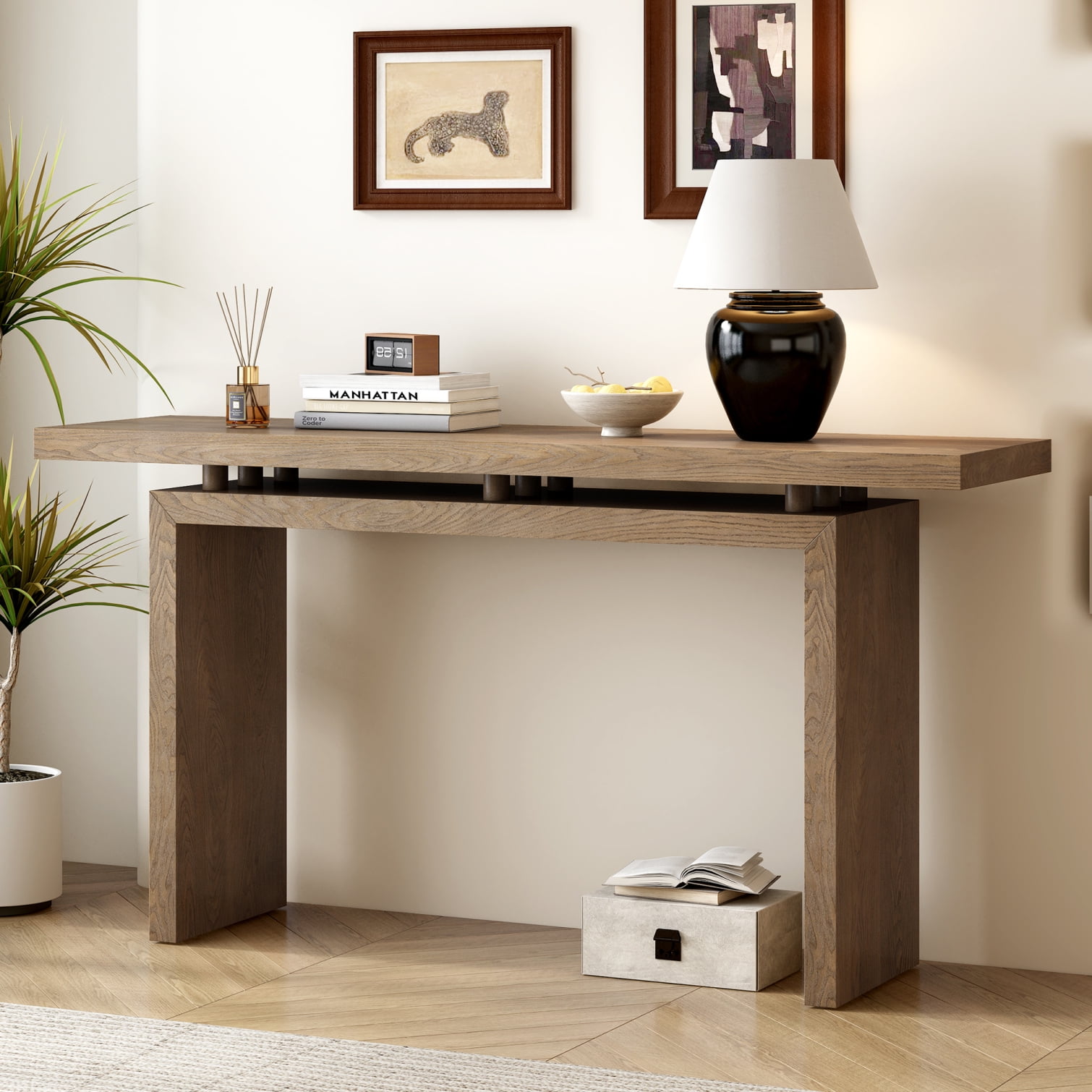 Modern Ash Veneer Console Table with Suspended Leg Design, Spacious ...