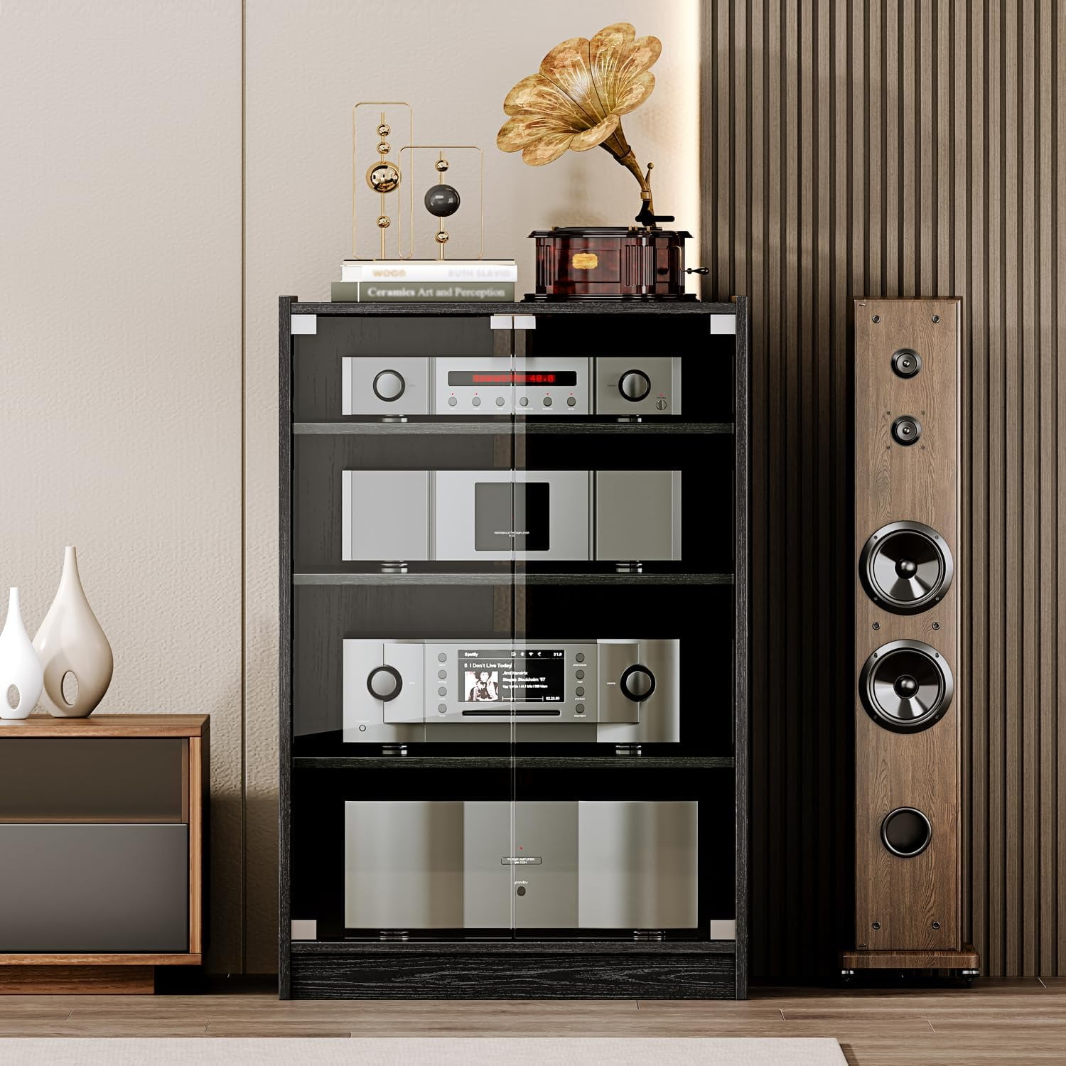 Modern Audio-Video Media Stand with 4 Height-Adjustable Shelves AV ...